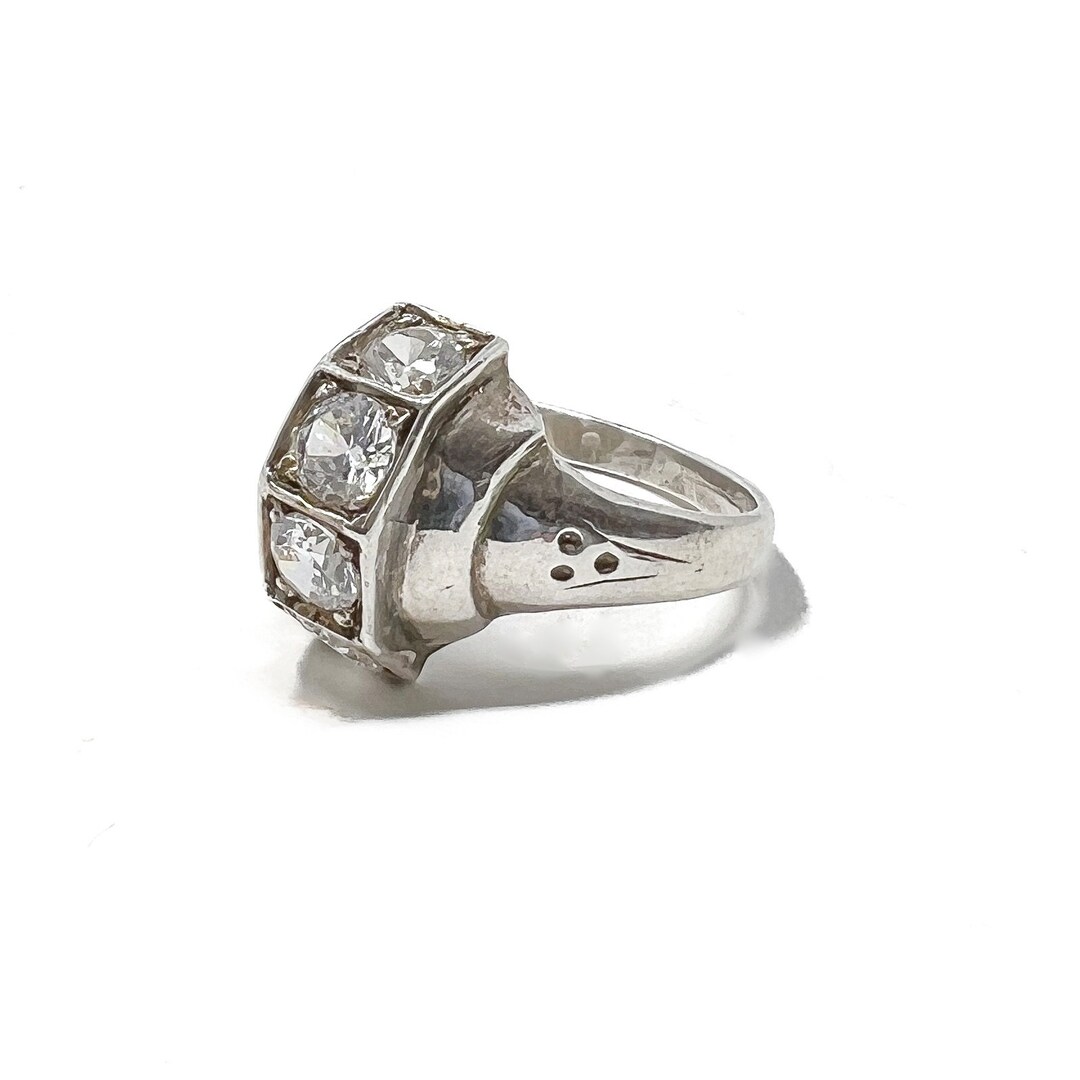 1930s Art Deco French Silver and Paste Vintage Gauntlet Design Ring - Etsy