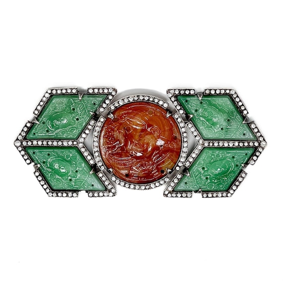 1920s Art Deco French Pressed Glass and Paste Antique… - Gem