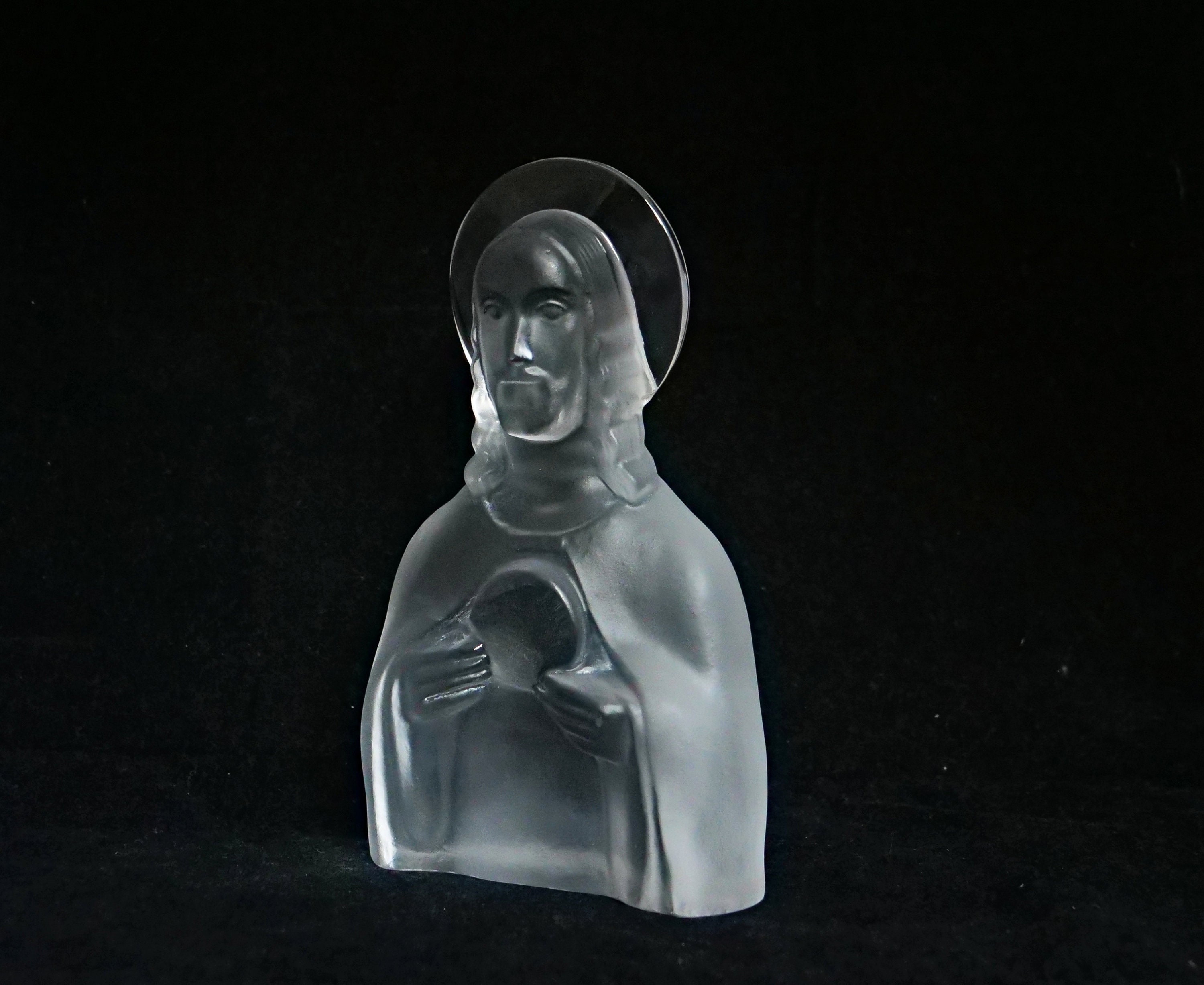 Art Deco Crystal Glass Jesus Christ Statue, Curt Schlevogt, Artur Pleva ...