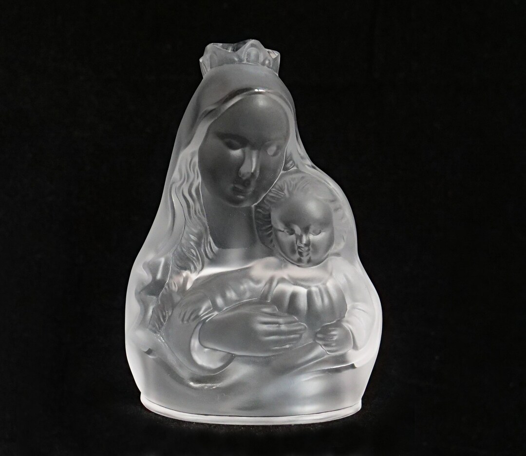 ART DECO Crystal Glass Madonna With Child Sculpture Statuette Figurine ...