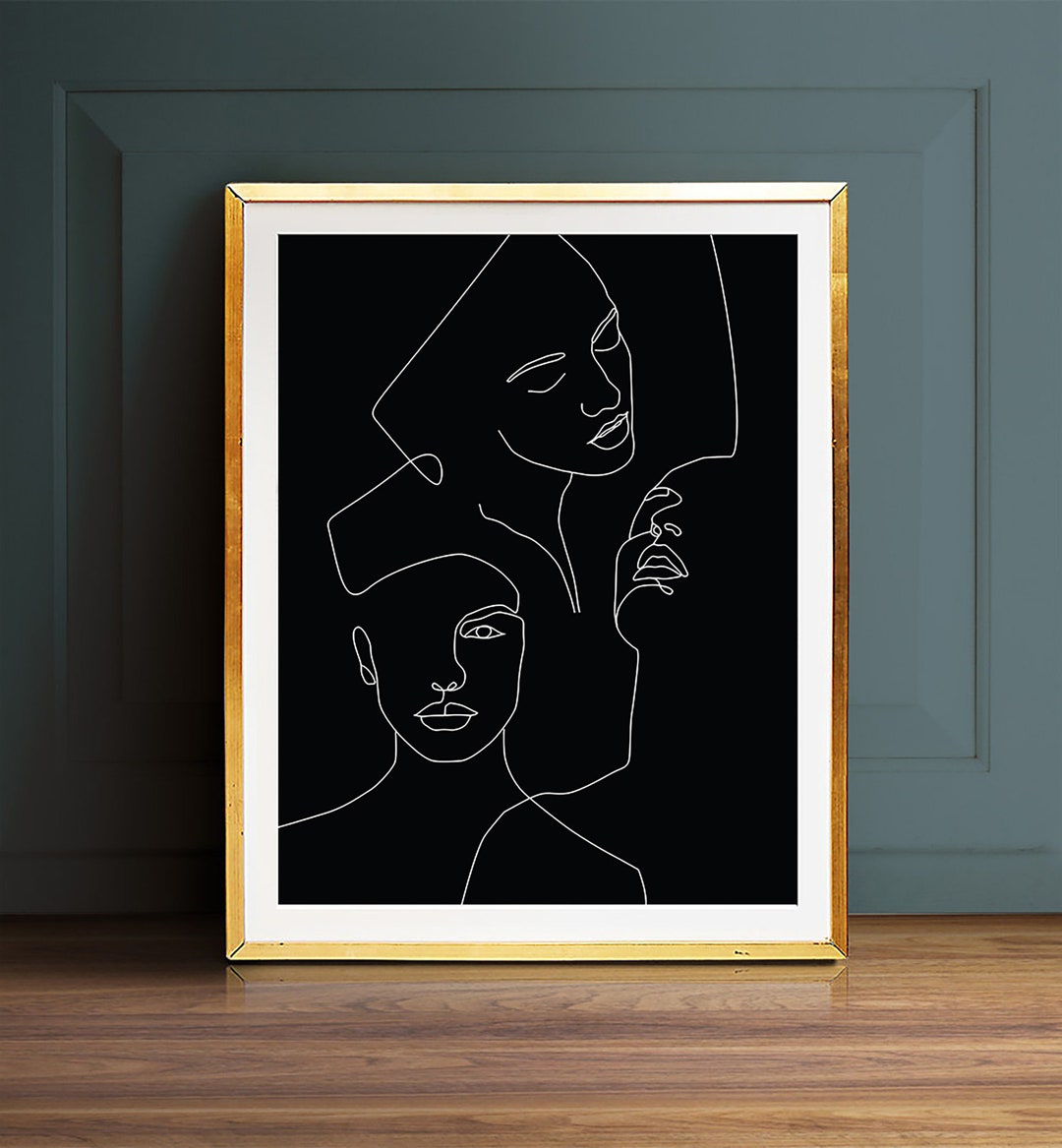 Black One Line Face Wall Art, Continuous Line Art Print, Contour Sketch ...