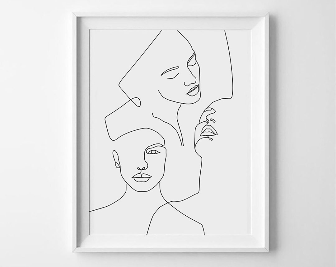 Continuous Line Art Print, One Line Face Wall Art, Contour Sketch ...
