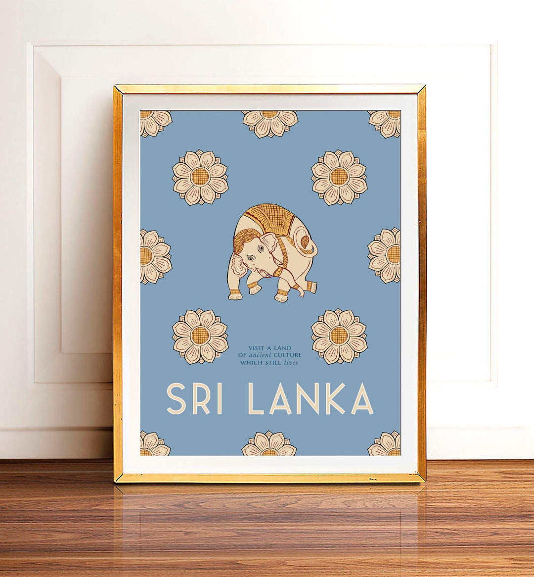 Sri Lankan Elephant Illustrated Print Blue | Sri Lanka Poster | Sri ...