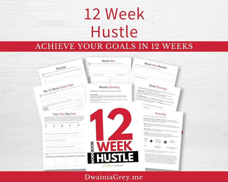 12 Week Hustle | 12 Week Year | 12 Week Planner | 12 Week Goal Workbook ...