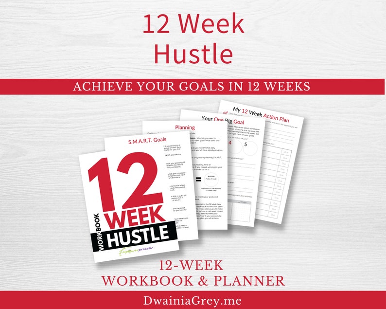 12 Week Hustle | 12 Week Year | 12 Week Planner | 12 Week Goal Workbook ...