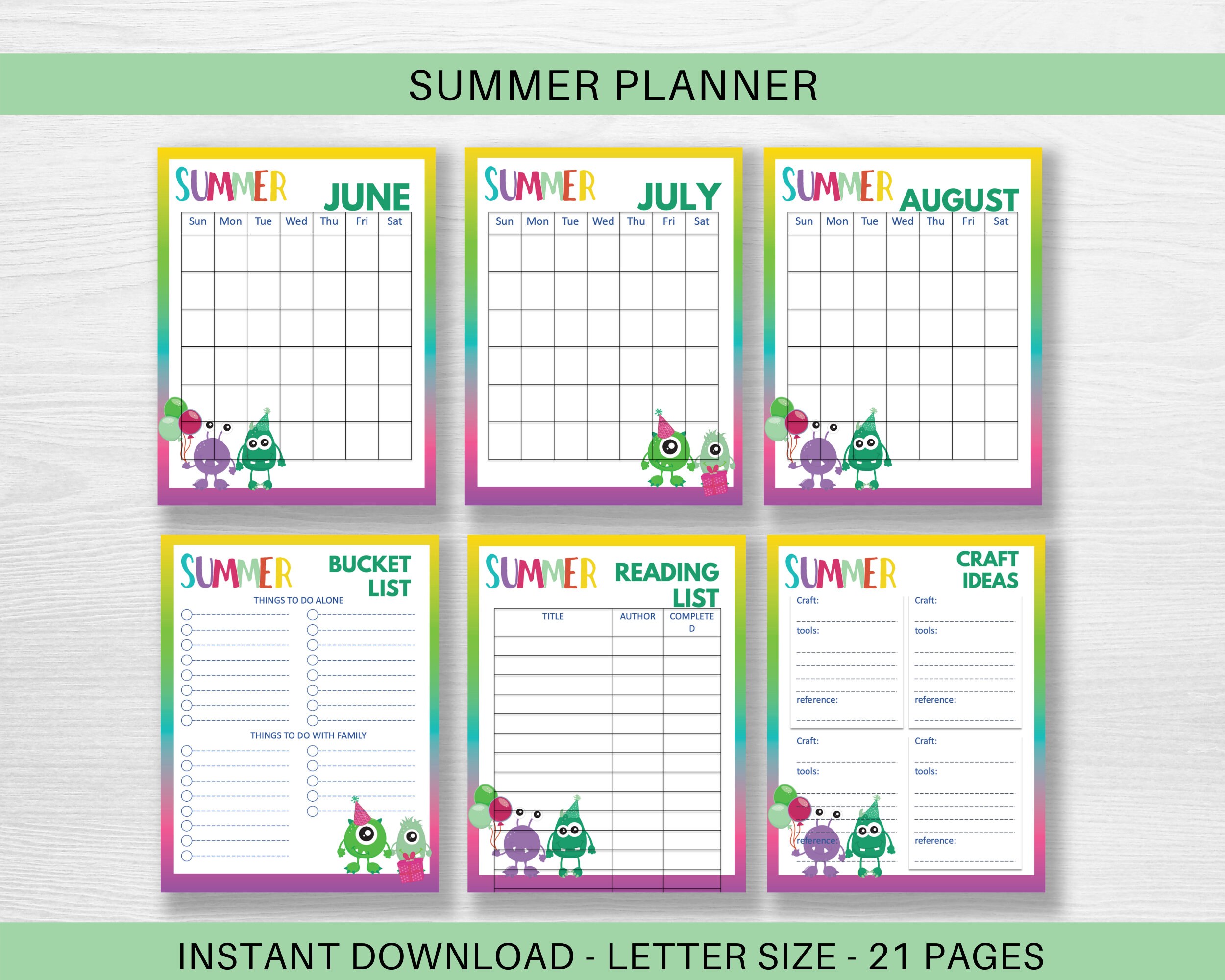 Summer Planner for Kids, Printable Summer Calendar, Summer Checklist ...