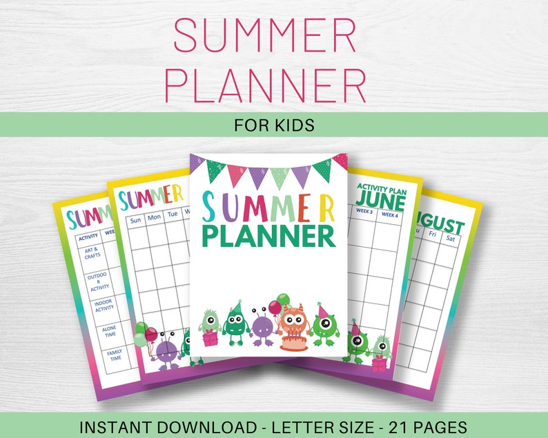 Summer Planner for Kids, Printable Summer Calendar, Summer Checklist ...