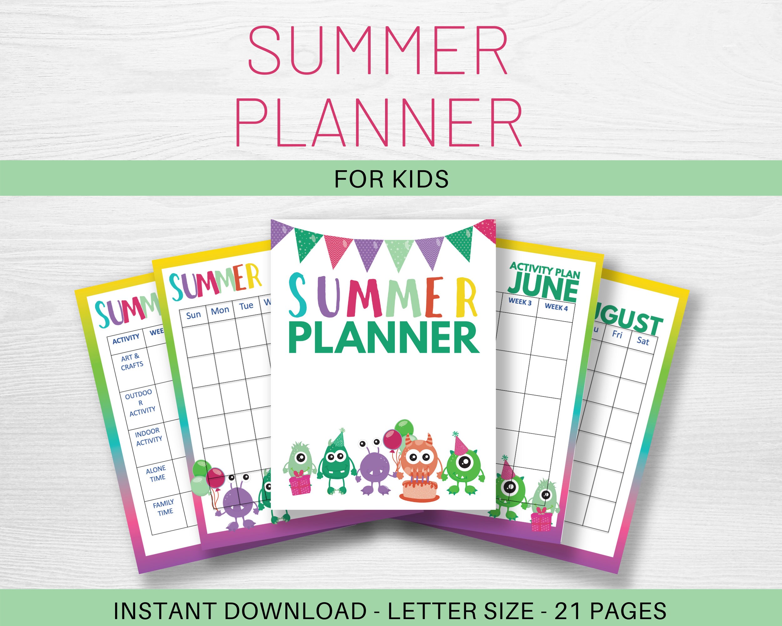 Summer Planner for Kids, Printable Summer Calendar, Summer Checklist ...