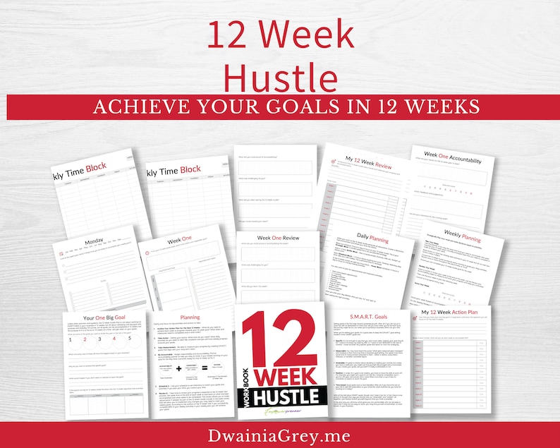 12 Week Hustle | 12 Week Year | 12 Week Planner | 12 Week Goal Workbook ...