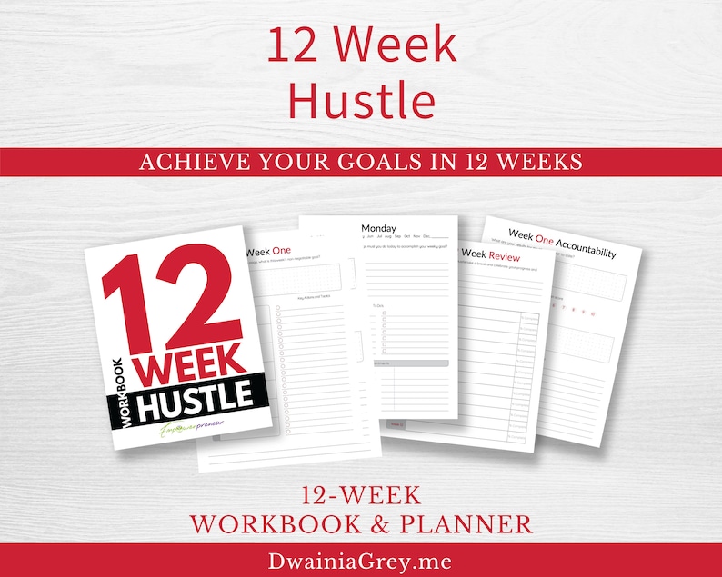 12 Week Hustle | 12 Week Year | 12 Week Planner | 12 Week Goal Workbook ...
