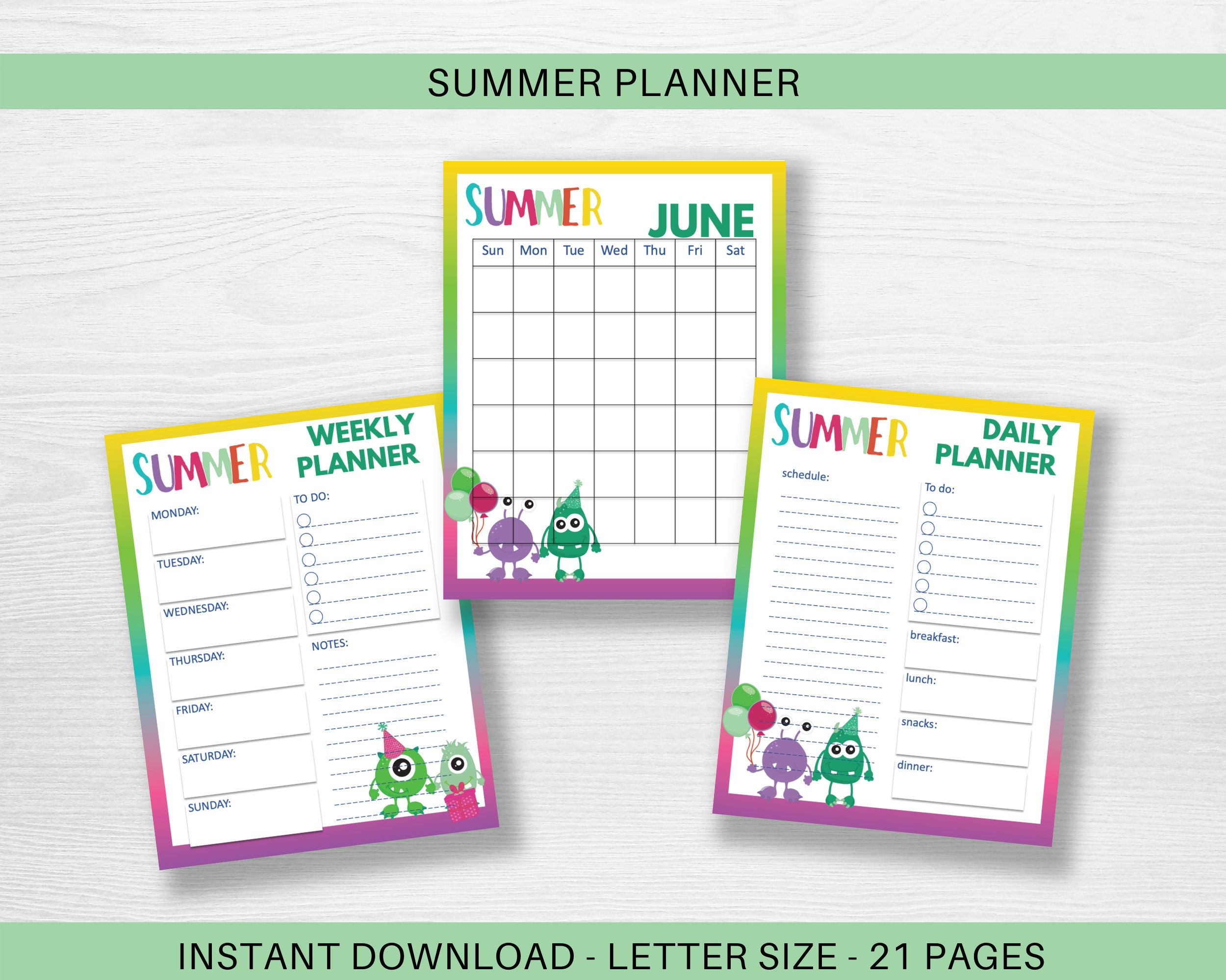 Summer Planner for Kids, Printable Summer Calendar, Summer Checklist ...
