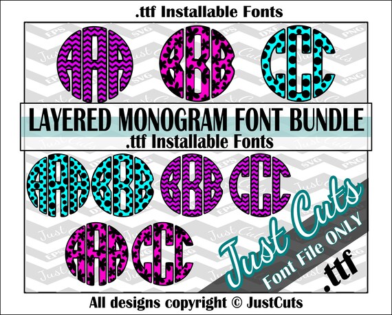Layered Font Bundle Monogram Fonts Font Bundle Layered | Etsy