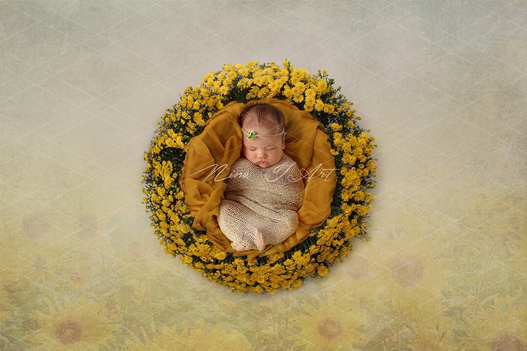 Digital Backdrop Newborn Girl Background Spring Floral Yellow Sunflower ...