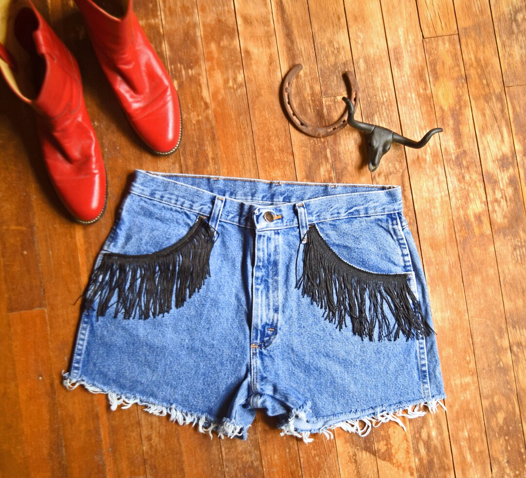 Black Fringe Western Shorts, Cut off Western Shorts, Denim Cut Offs ...