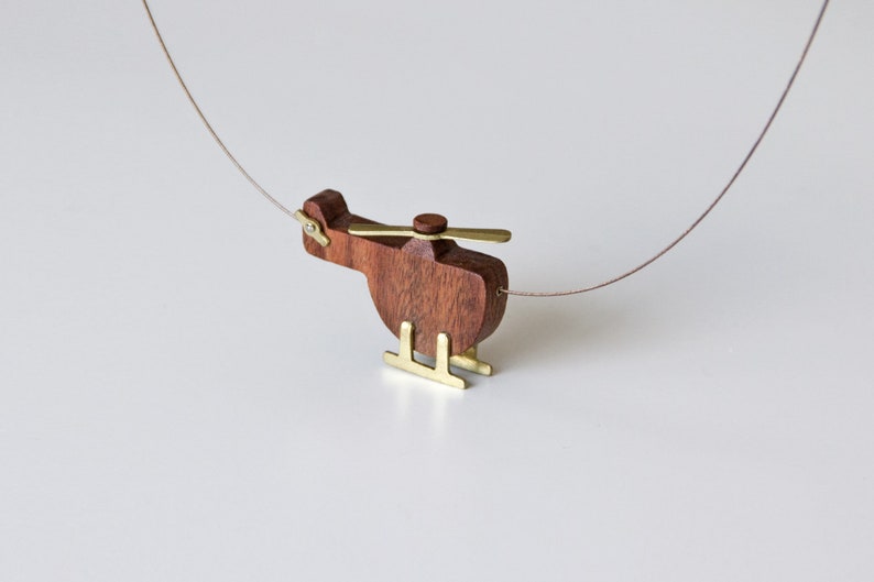 Tiny Handmade Wood & Brass Helicopter Necklace Cool Unique - Etsy