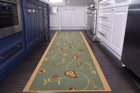 Machine Washable Custom Size Runner Rug Floral Scroll Teal - Etsy