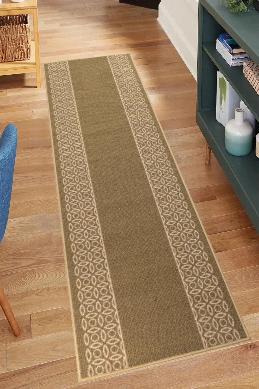 Custom Size Berber Chain Collection Runner Rug Grey and Beige Skid ...