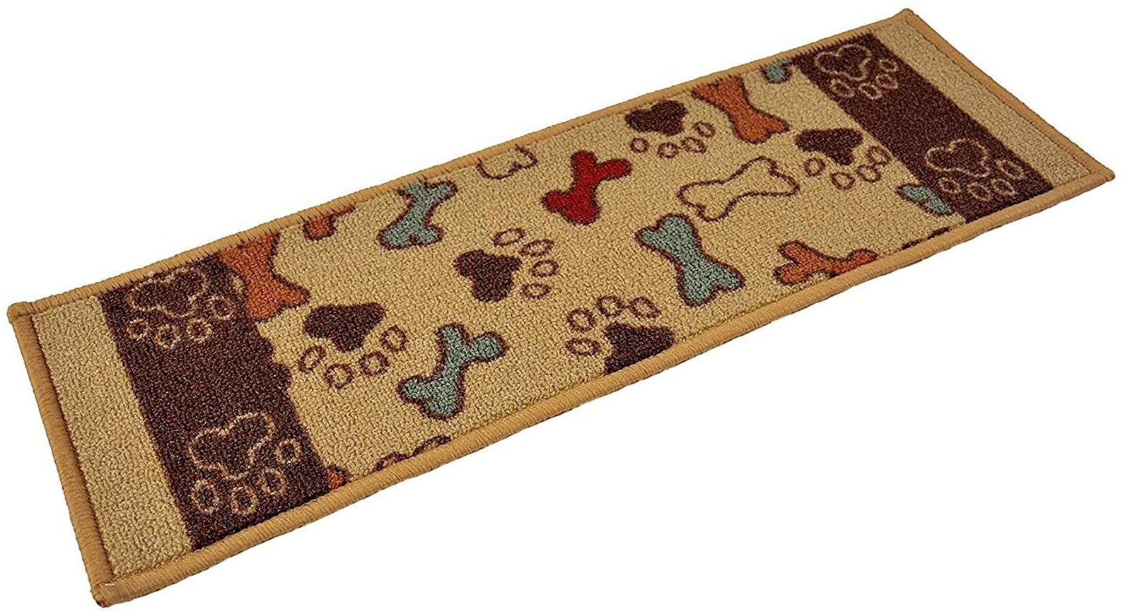 Machine Washable Stair Tread Pet Paw and Bone Beige Animal Skid ...