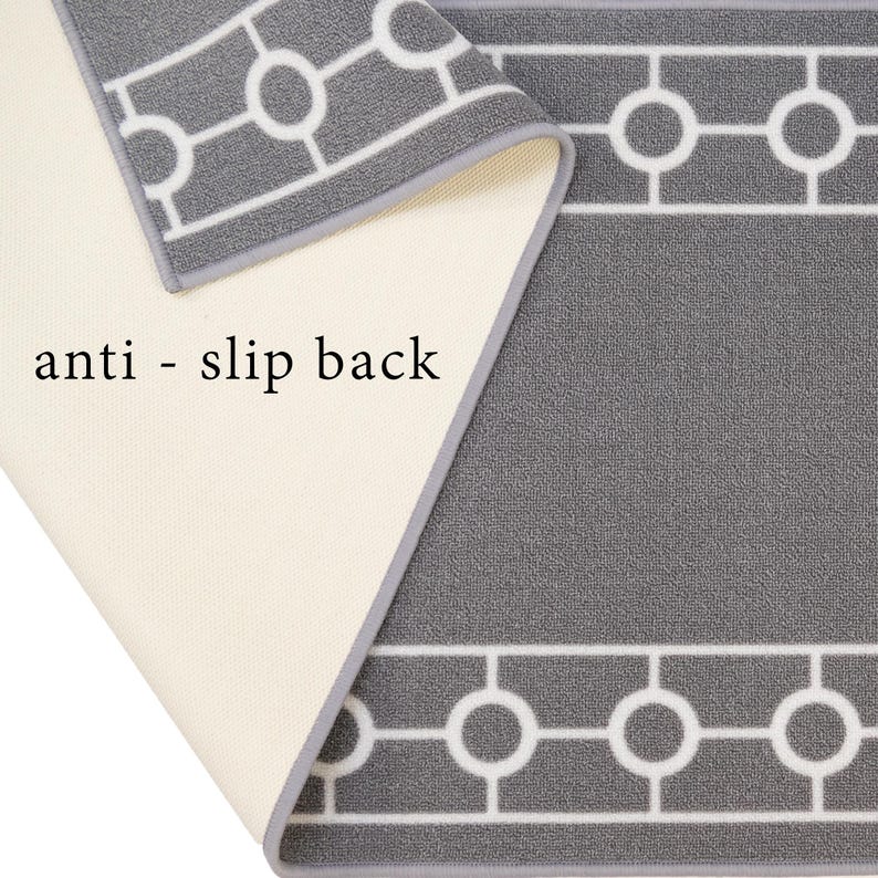 Custom Size Grey Runner Rug, Chain Border, Non-slip, Machine Washable ...