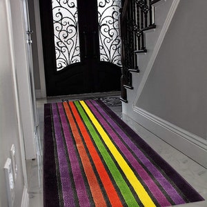 Custom Size Runner Rug Stripes Abstract Rainbow Multi Color Skid ...