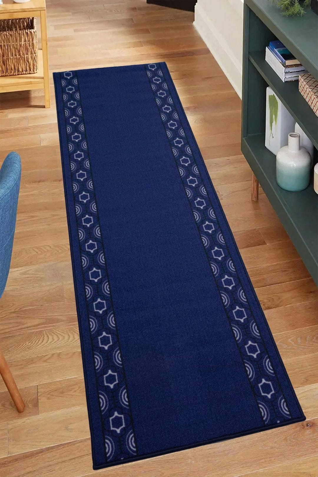 Custom Size Runner Rug Trellis Border Navy Non Skid Runner Rug Pick ...
