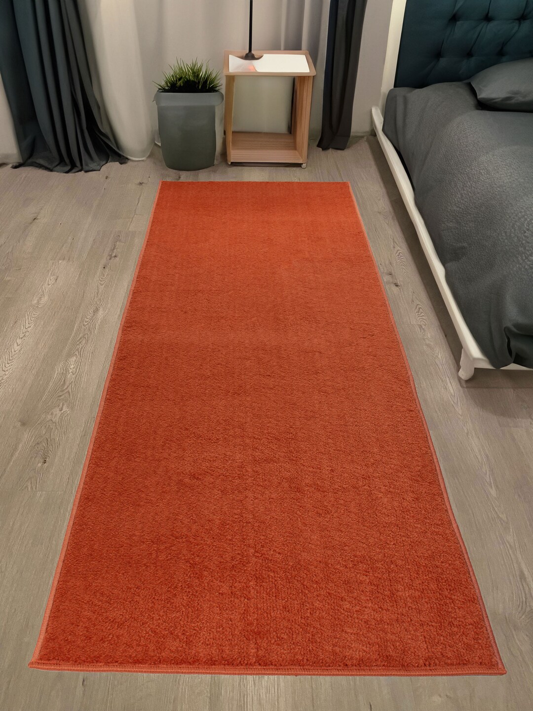 Custom Size Runner Rug Solid Burnt Orange Skid Resistant Runner Rug Cut ...