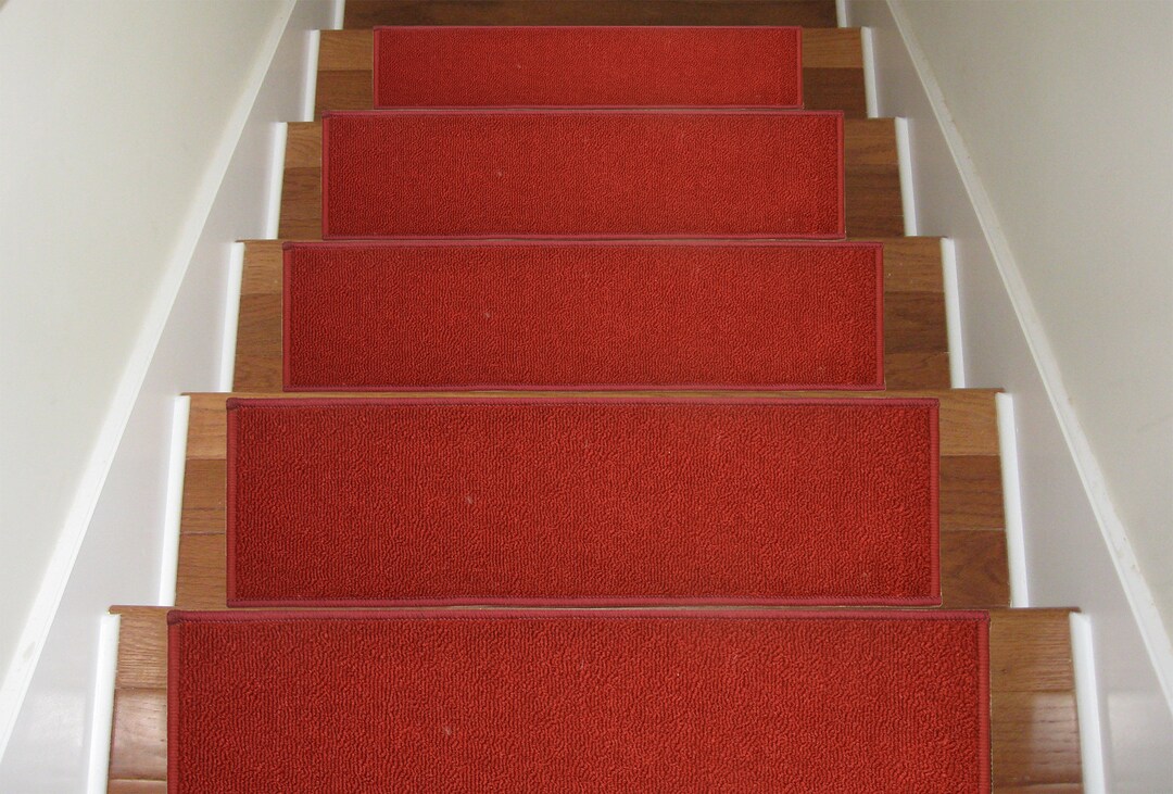 Machine Washable Custom Size Stair Treads by Inches Solid Red Slip ...
