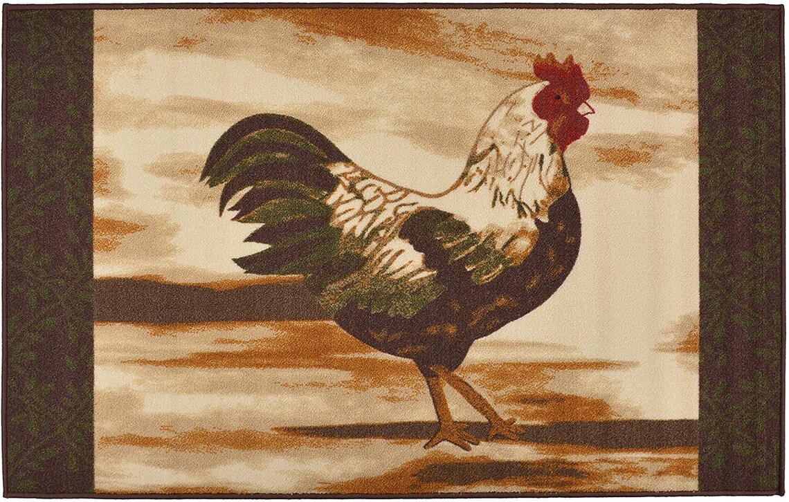 Kitchen Mat and Runner Rugs Rooster Design Beige Brown | Etsy