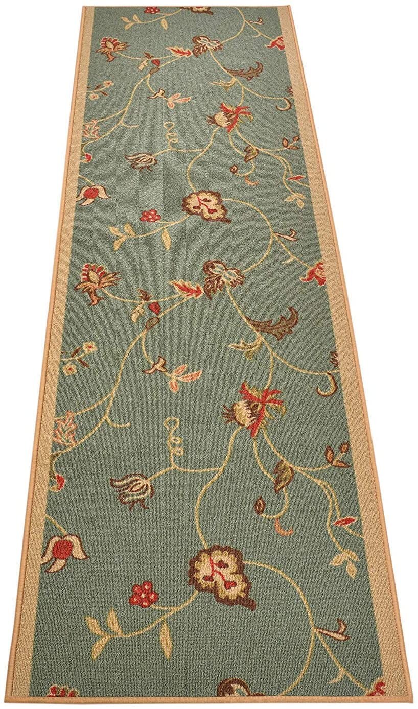 Machine Washable Custom Size Runner Rug Floral Scroll Teal - Etsy