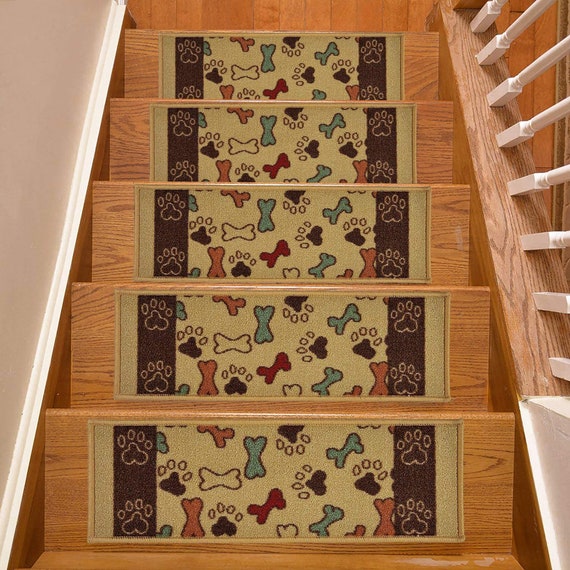 Machine Washable Stair Tread Pet Paw and Bone Beige Animal - Etsy