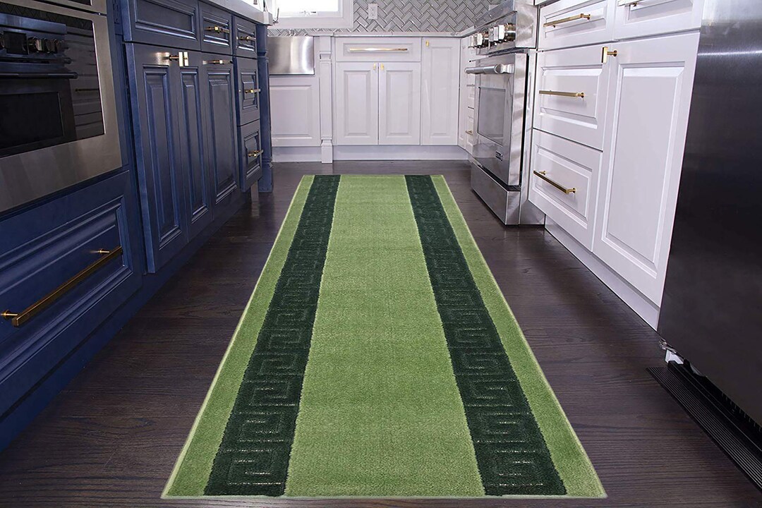 Custom Size Runner Rug Meander Green Euro Collection Skid Resistant ...