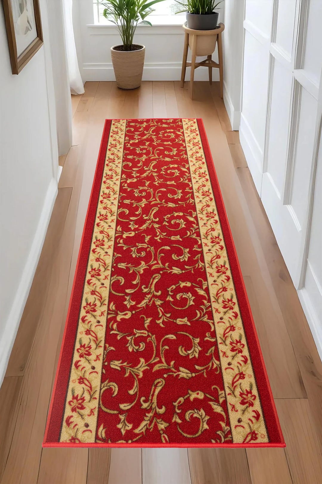 Custom Size Red Floral Runner Rug: Skid Resistant, Machine Washable - Etsy