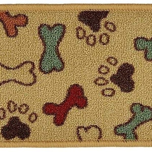 Machine Washable Stair Tread Pet Paw and Bone Beige Animal Skid ...