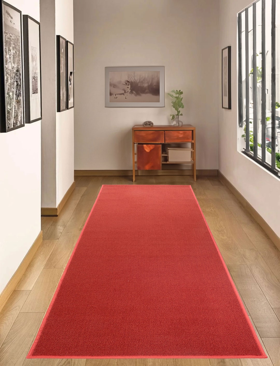Machine Washable Custom Size Runner Rug Solid Red Color Slip Resistant ...