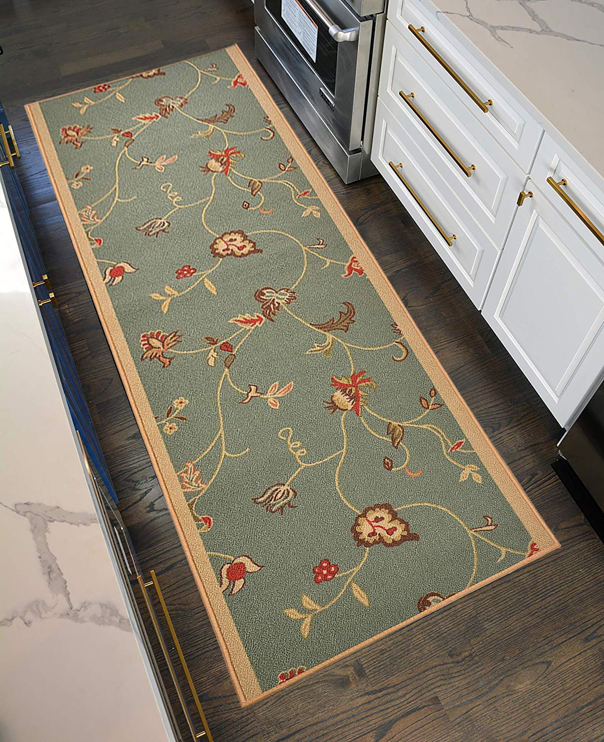 Machine Washable Custom Size Runner Rug Floral Scroll Teal - Etsy