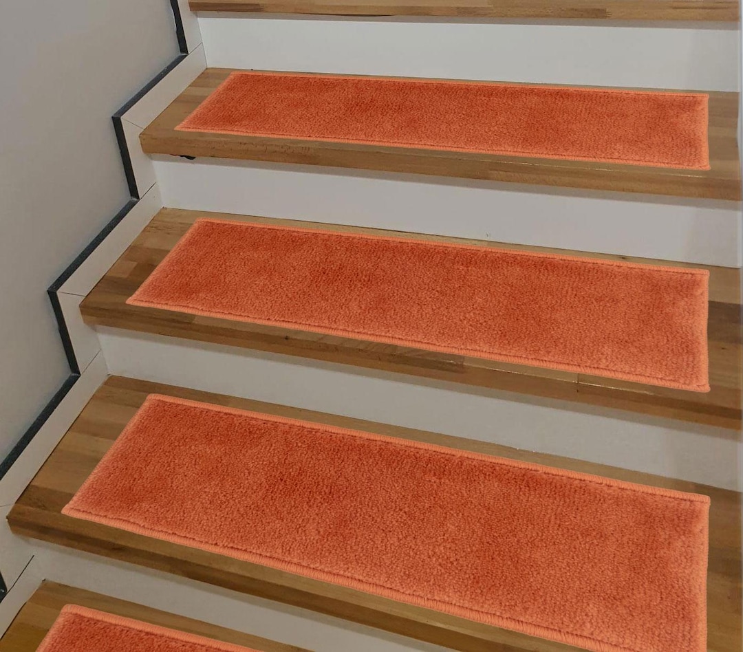 Machine Washable Custom Size Stair Tread Set of 13 and Runner Rug Solid ...