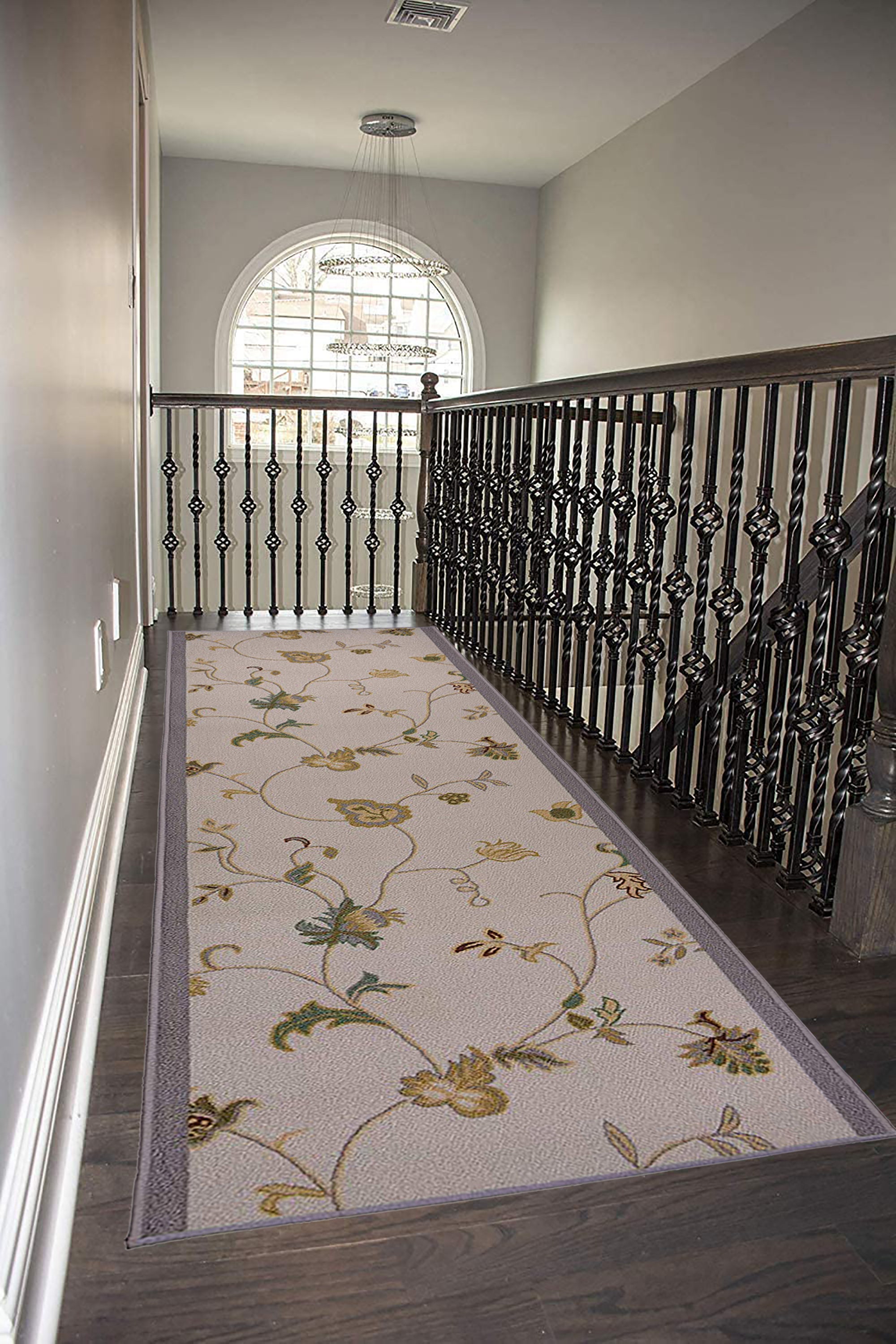 Custom Size Runner Rug Flower Scroll Floral Grey Skid - Etsy