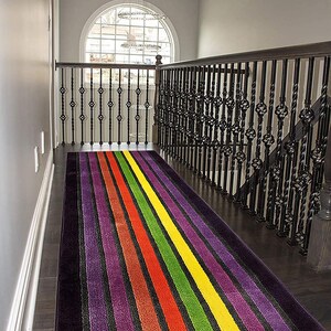 Custom Size Runner Rug Stripes Abstract Rainbow Multi Color Skid ...