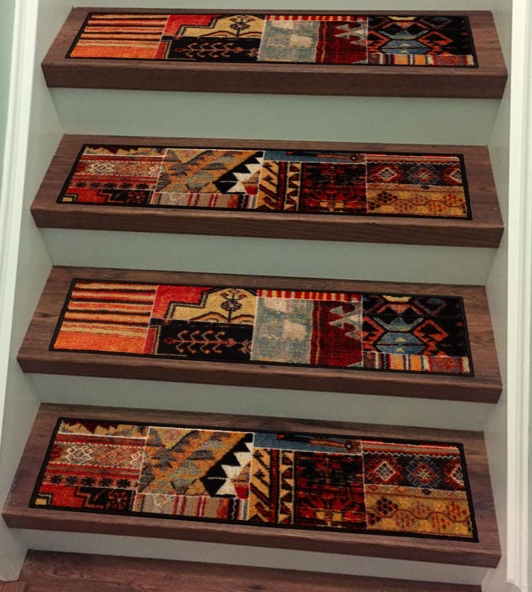 Custom Stair Tread Patchwork Kilim Design Natural Cotton Backing ...