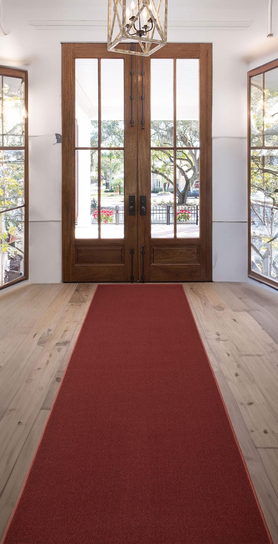 Machine Washable Custom Size Runner Rug Solid Red Color Slip Resistant ...