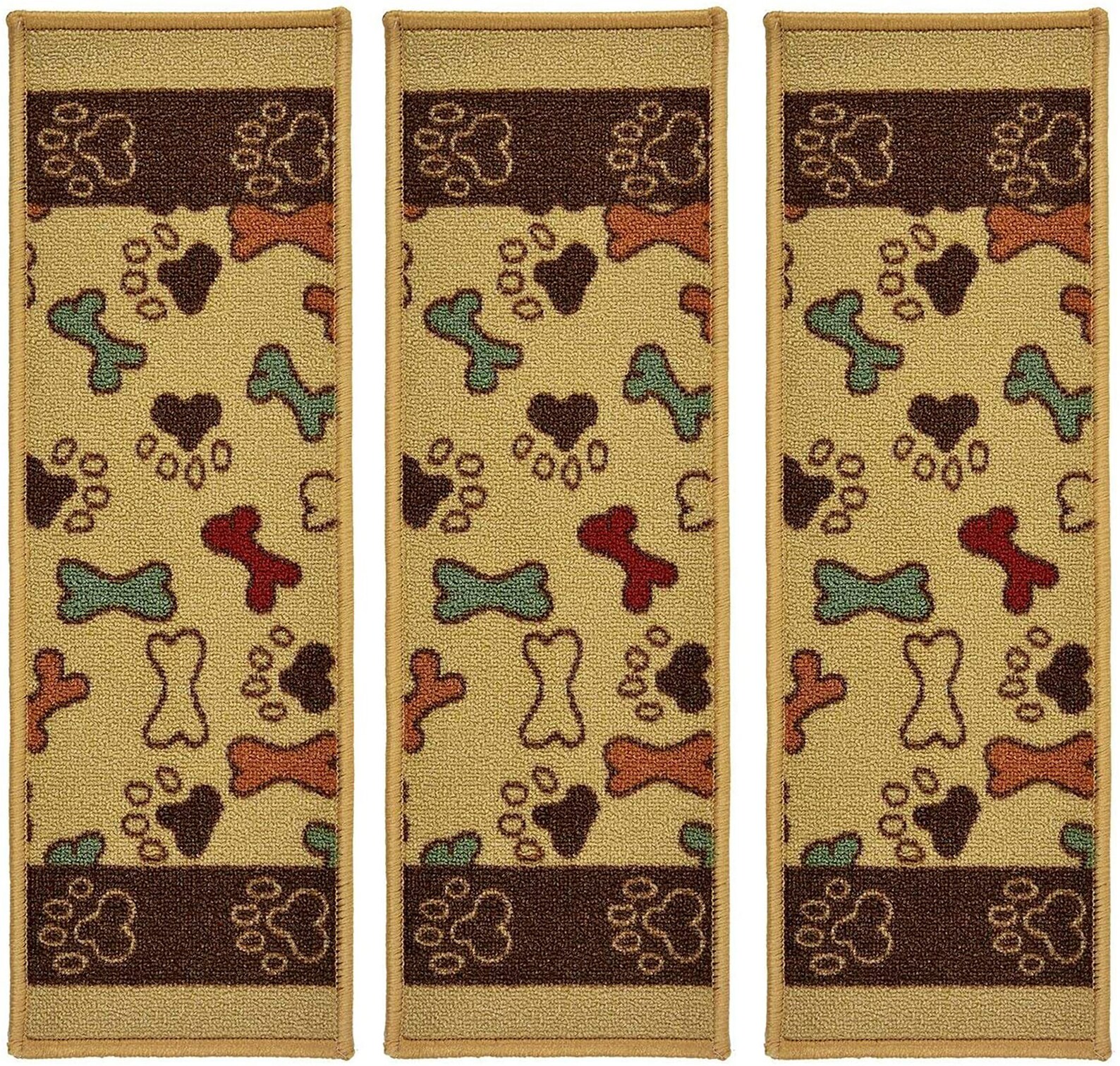 Machine Washable Stair Tread Pet Paw and Bone Beige Animal Skid ...