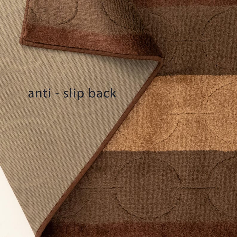 Custom Size Brown Abstract Runner Rug: Skid Resistant, Platin Circles ...