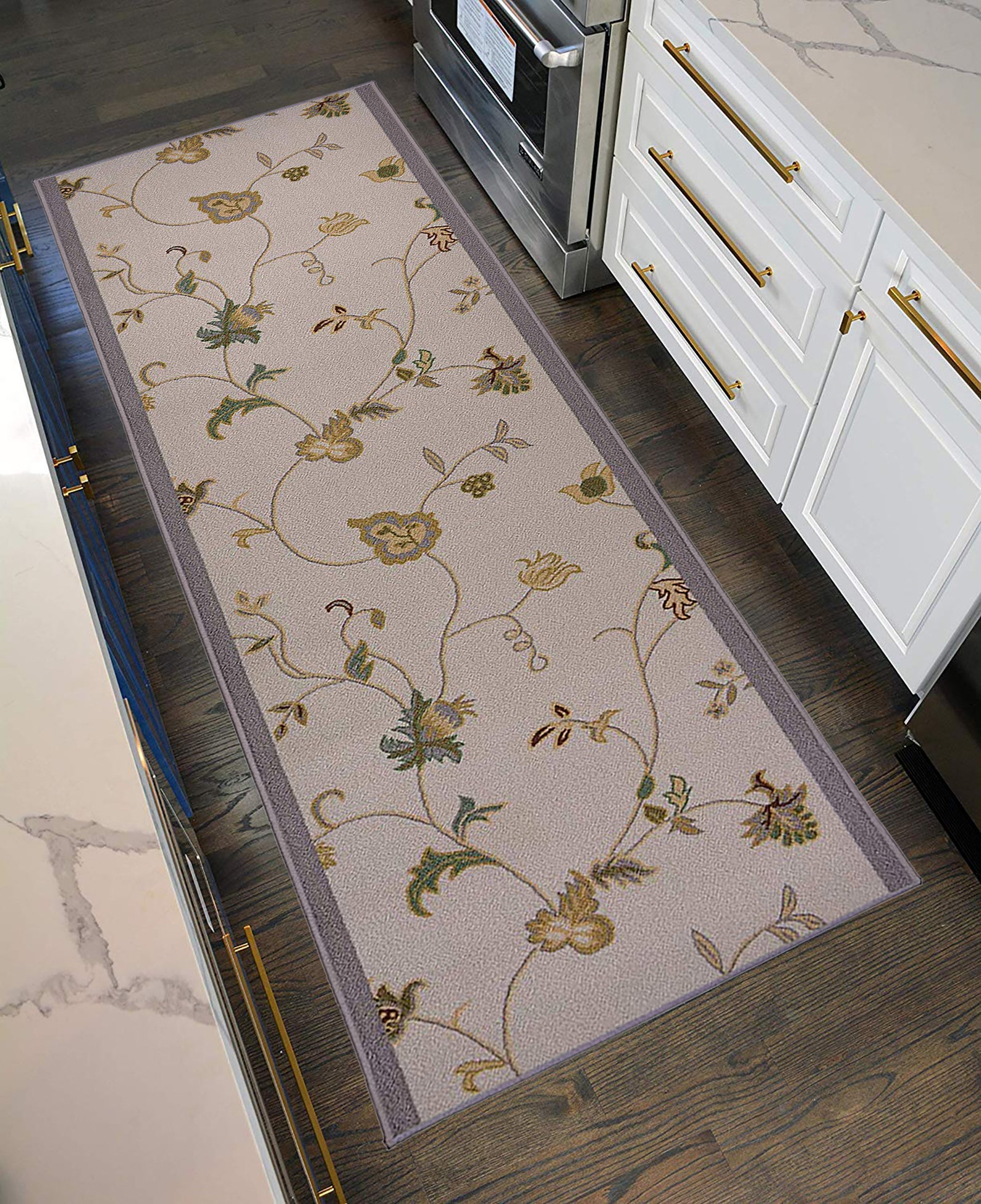 Custom Size Runner Rug Flower Scroll Floral Grey Skid - Etsy.de