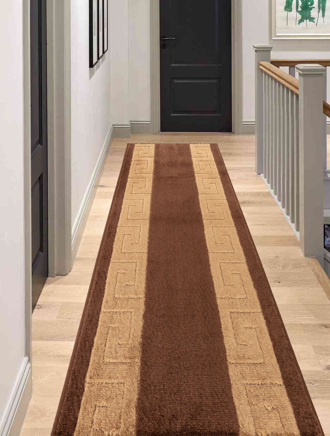 Brown Greek Key Runner Rug: Machine Washable, Custom Size - Etsy