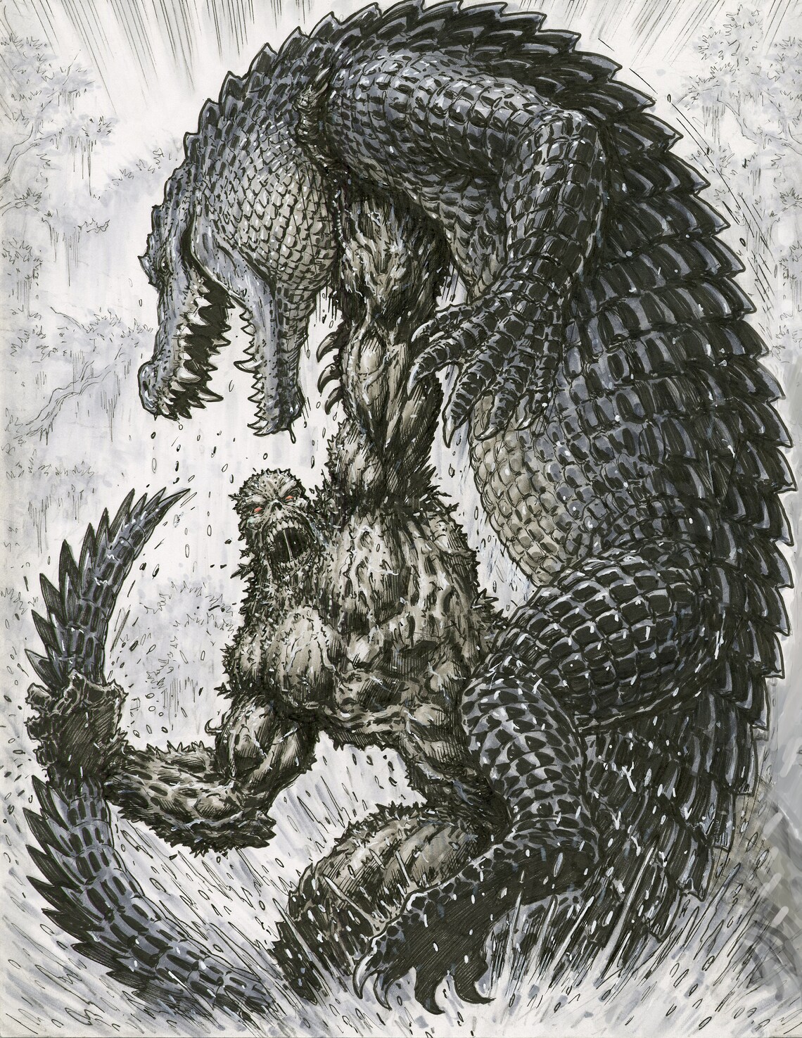 Swamp Thing Vs Alligator 8.5w X 11h Print - Etsy