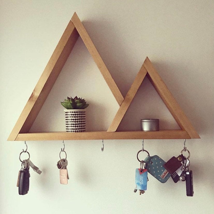 Mountain Decor Wood Wall Decor Key Hooks Wooden Mountain Shelf Rustic ...