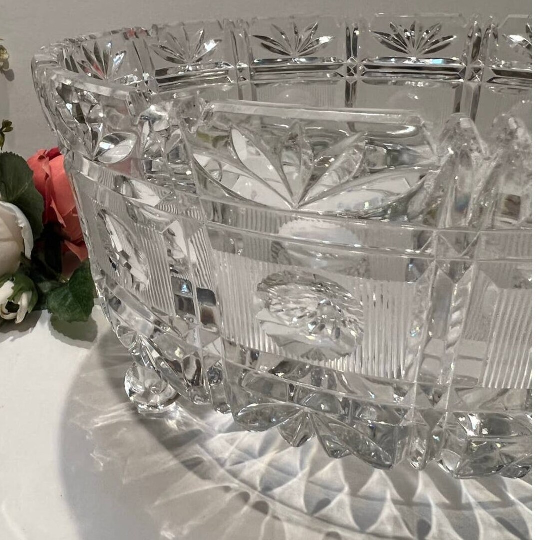 Vintage Lead Crystal Cut Glass Serving Bowl With Three Feet - Etsy