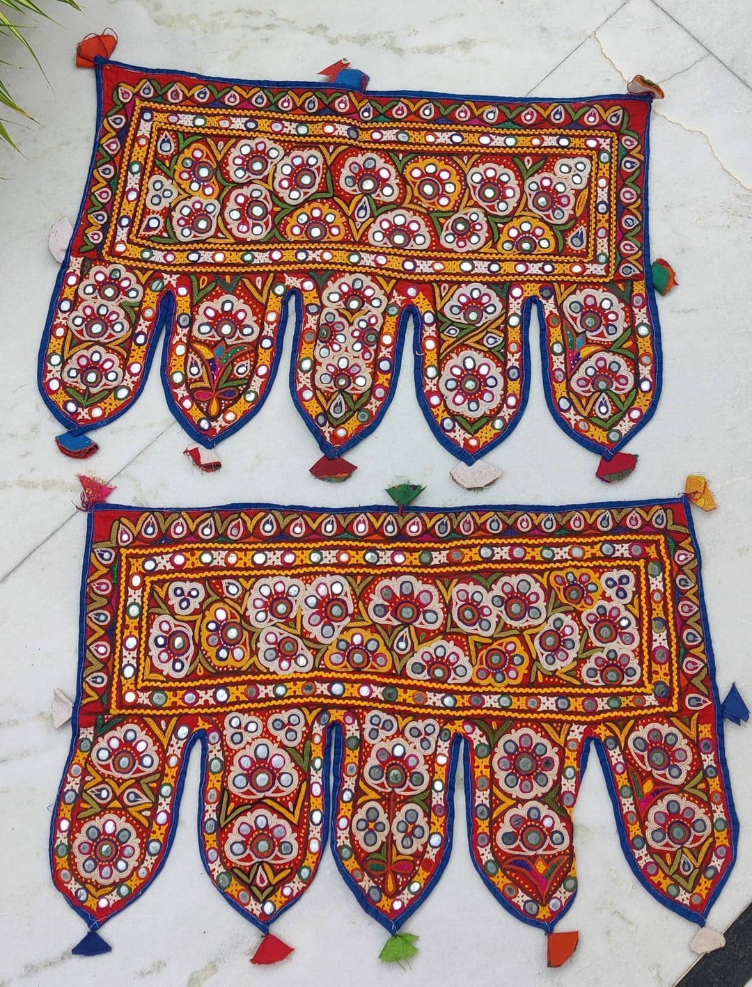 Toran Wall Decor: Two Ahir Community Embroidery Door Topper Boho ...