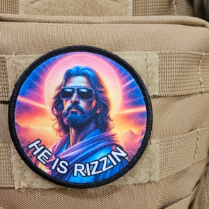 He is Rizzin Jesus 80s Christian Meme 3" Circle Morale Patch With Hook and Loop Backing - Etsy