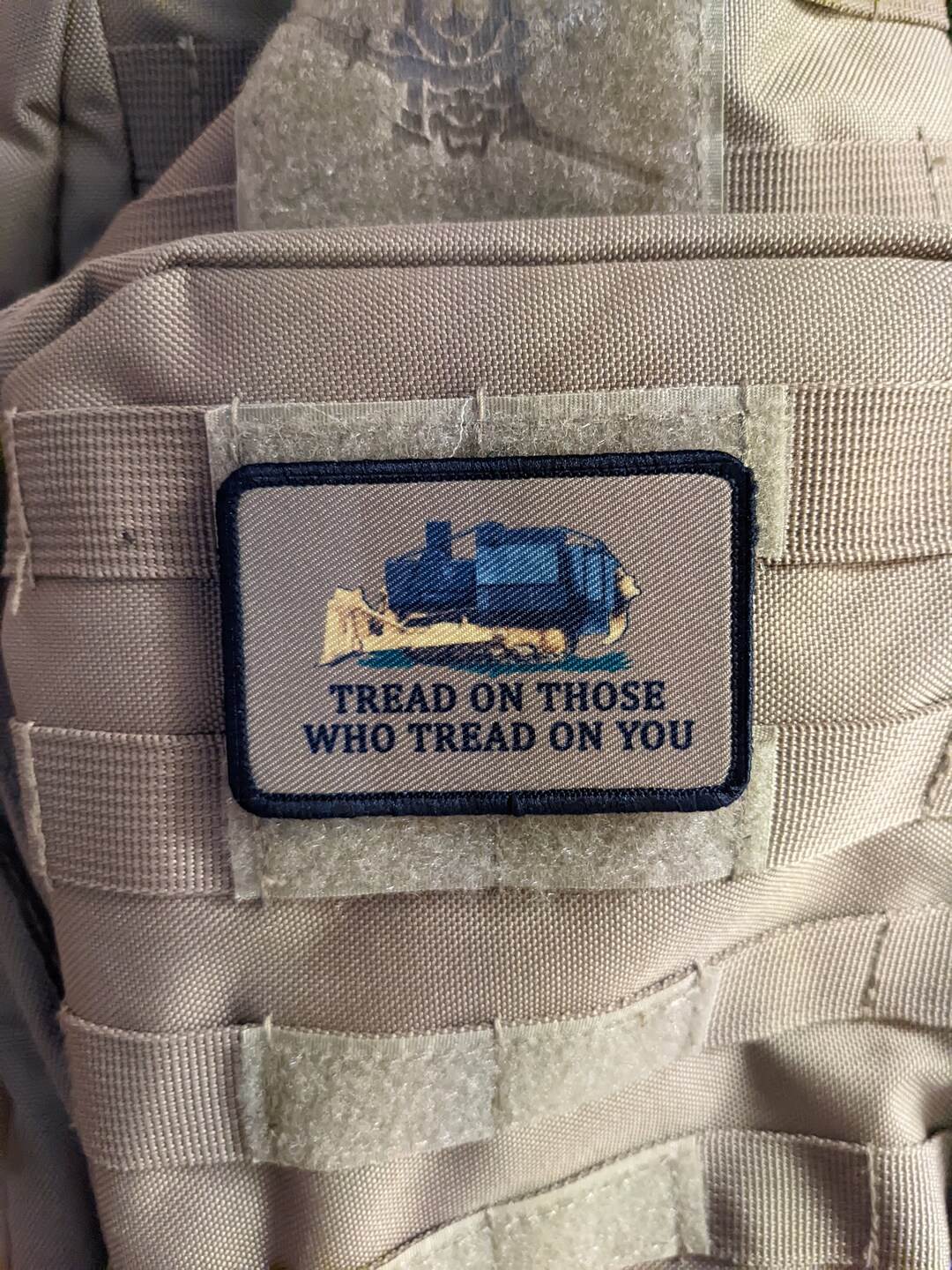Coyote Brown Killdozer Tread on Those Who Tread on You Gadsden Flag Meme 2"x3" Removable Morale ...
